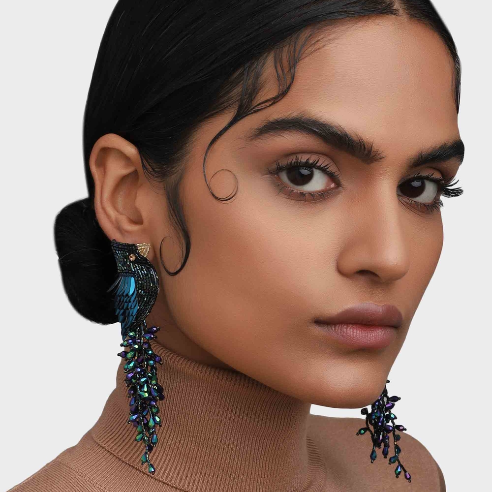 Boucles d’oreilles oiseau bleu en perles - Olivia Dar