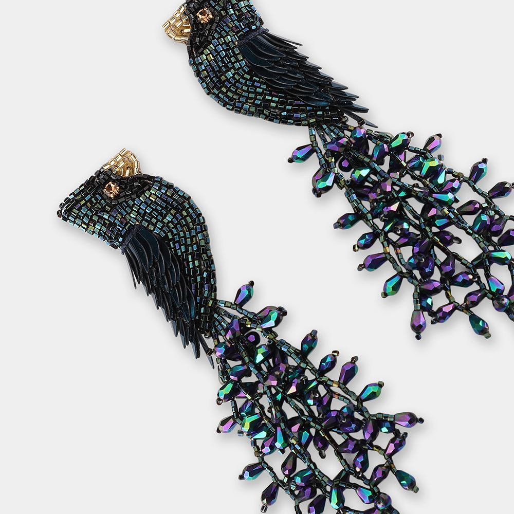 Boucles d’oreilles oiseau bleu en perles - Olivia Dar