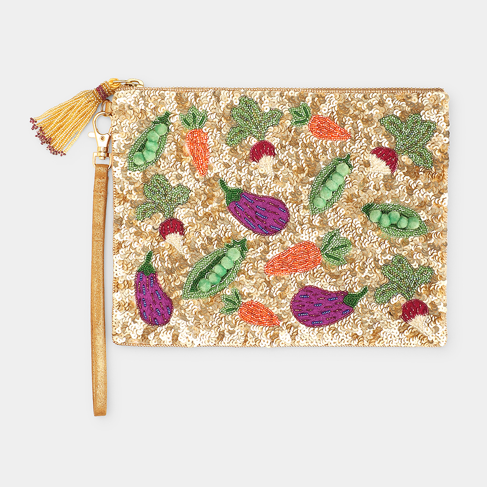 Vegetables Pouch – Hand-Embroidered Beaded Bag - Olivia Dar
