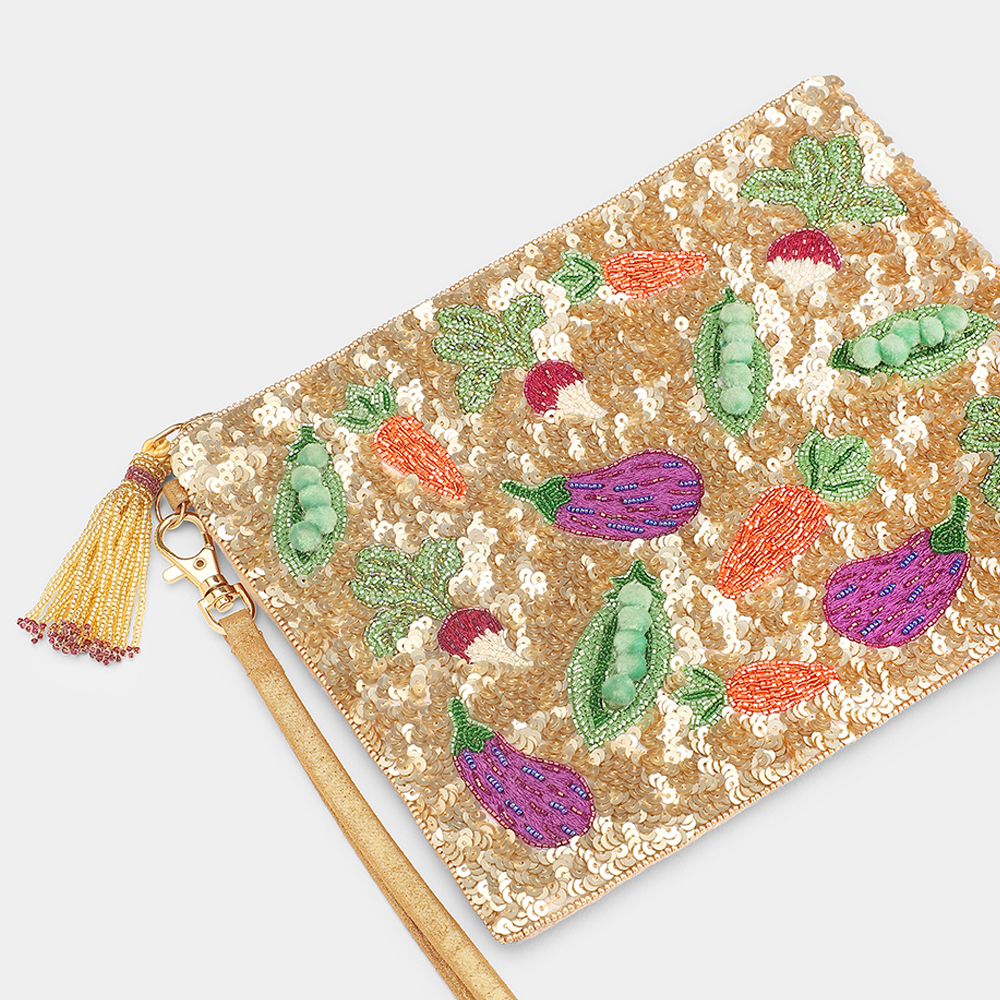 Vegetables Pouch – Hand-Embroidered Beaded Bag - Olivia Dar