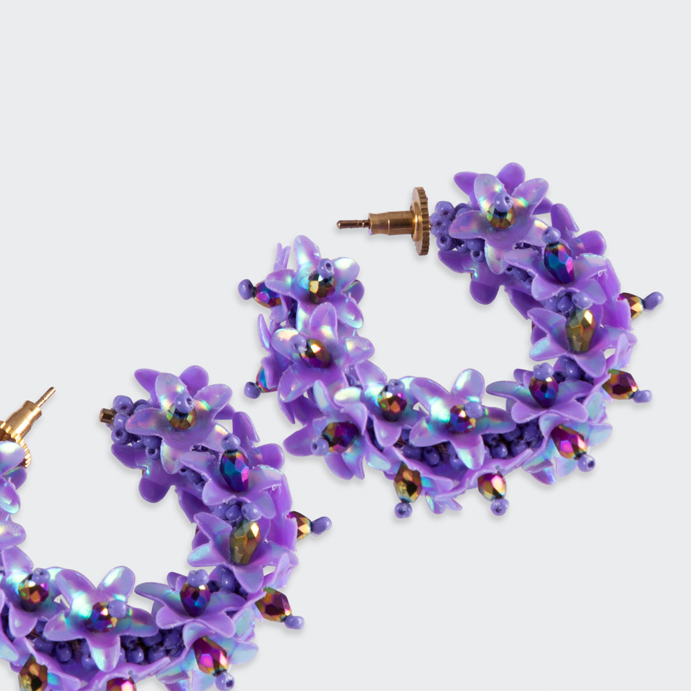 Purple Small Flower Hoops - Olivia Dar