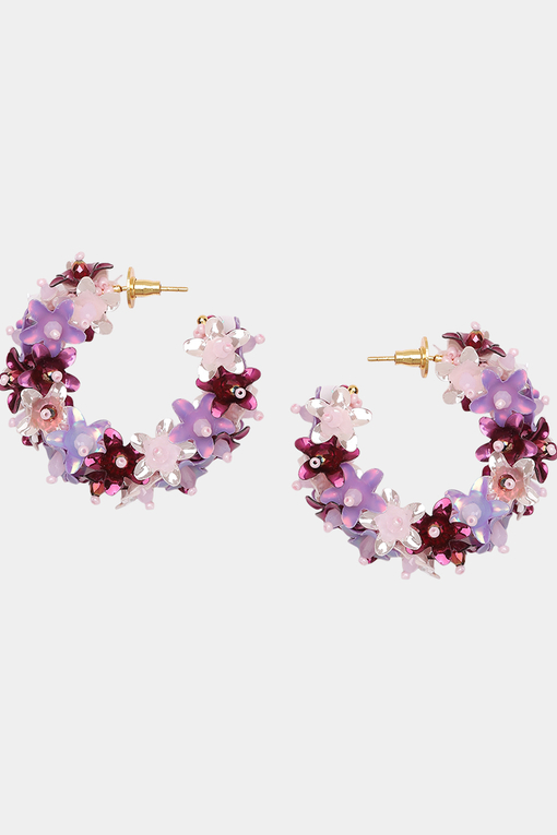 Multi Flower Hoops Small "Purple"- Olivia Dar