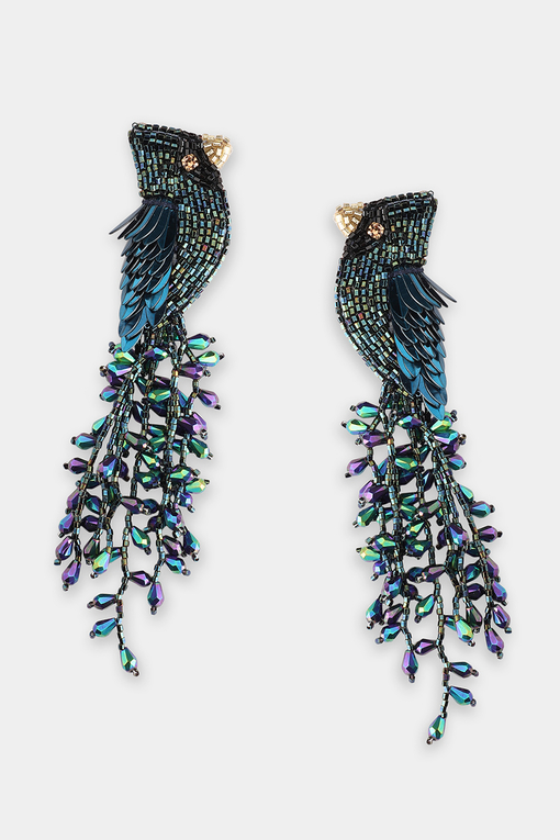 Boucles d’oreilles oiseau bleu en perles - Olivia Dar