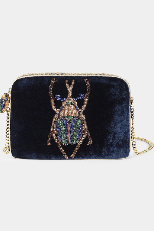 Beetle Sling Bag – Hand-Embroidered Velvet, Unique Piece - Olivia Dar
